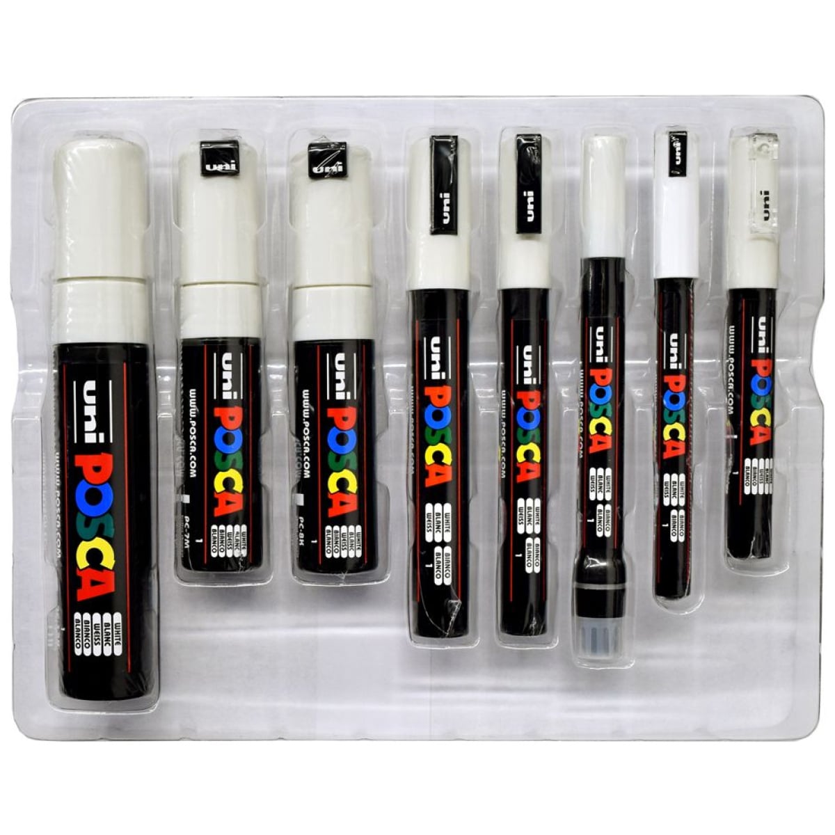Uni Posca Assorted Sizes White Paint Markers (Set of 8) - Hadafy
