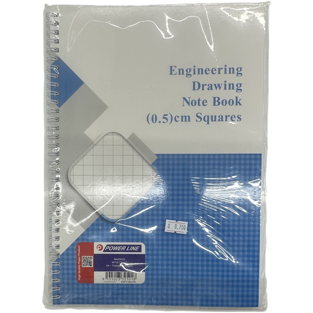 Power Line A4 70 GSM Engineeting Drawing Note Book 0.5 cm squares (75 ...