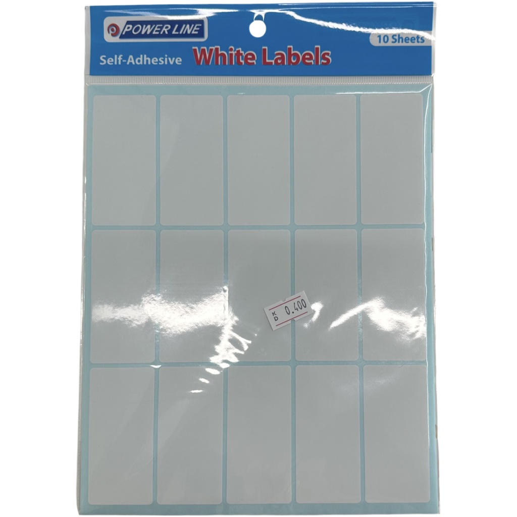 Power Line 31X65mm Self Adhesive White Labels (10 Sheets) - Hadafy
