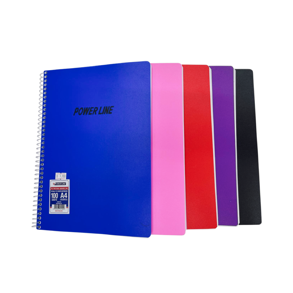 Power Line A4 Wide Ruled Spiral Notebook (100 Sheets) (Assorted Colors)