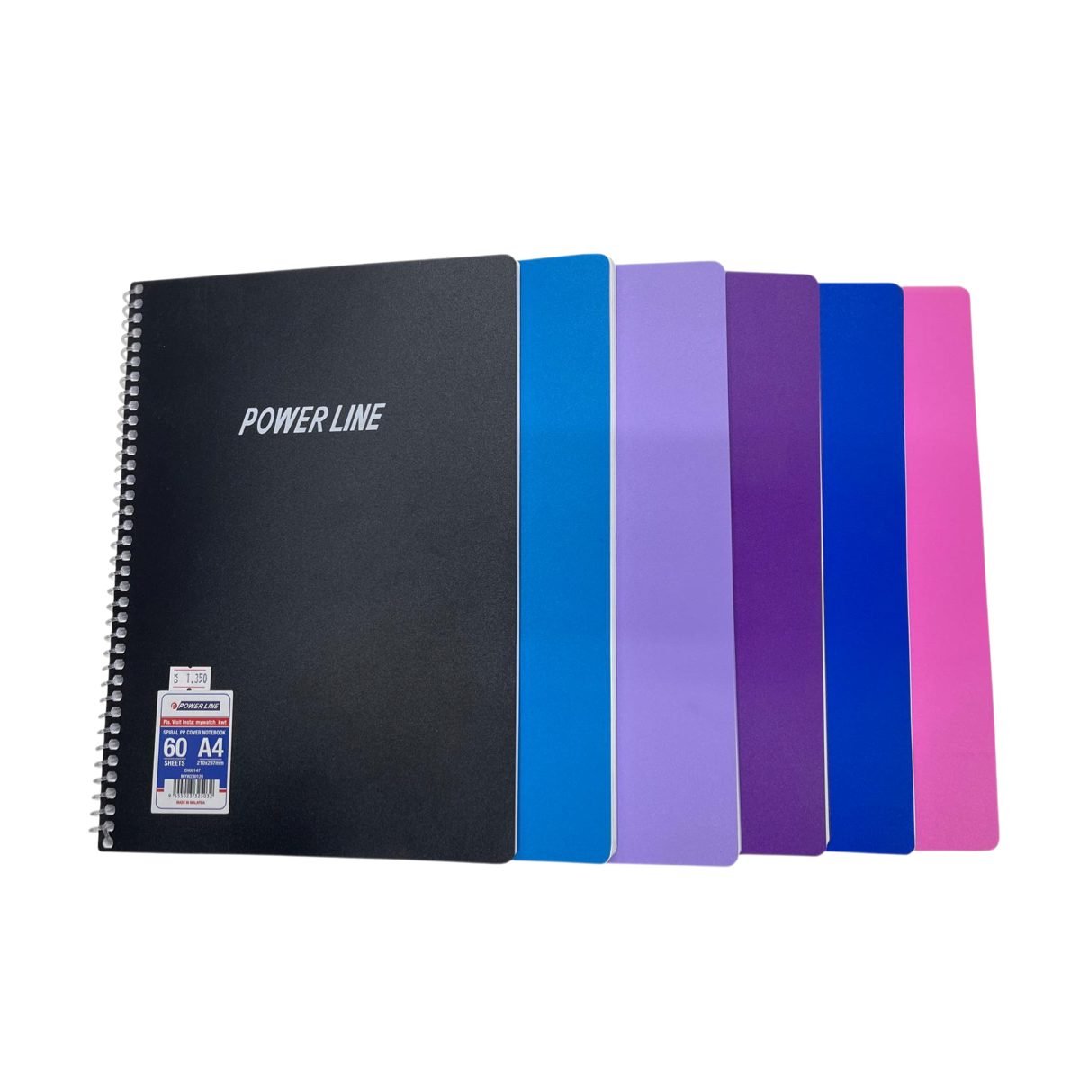 Power Line A4 Wide Ruled Spiral Notebook (60 Sheets) (Assorted Colors ...